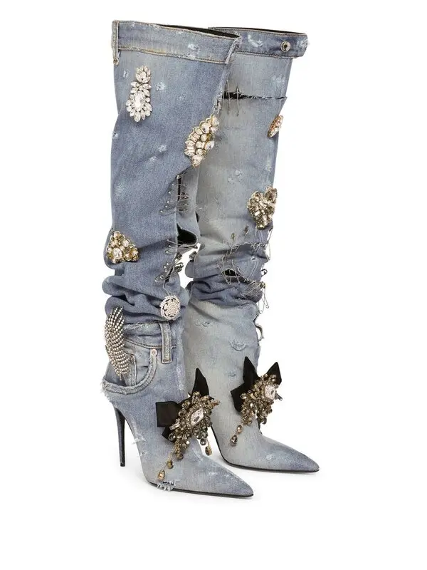 Dolce & Gabbana Patchwork Denim Knee-high Boots