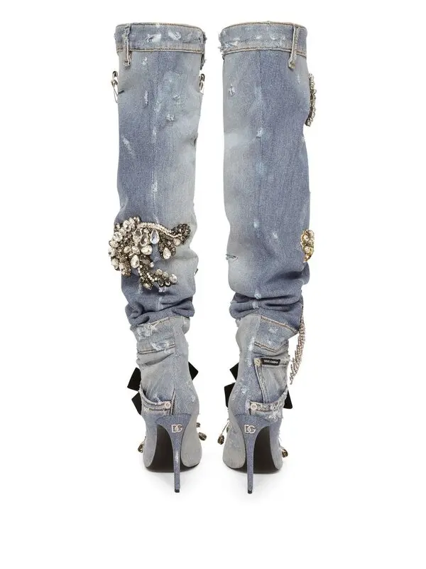 Dolce & Gabbana Patchwork Denim Knee-high Boots