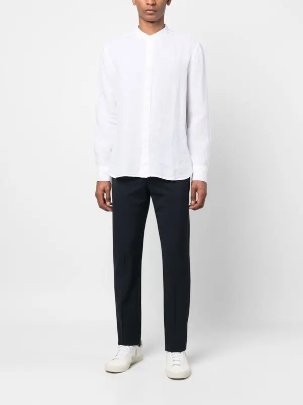 120% Lino Band-collar Linen Shirt
