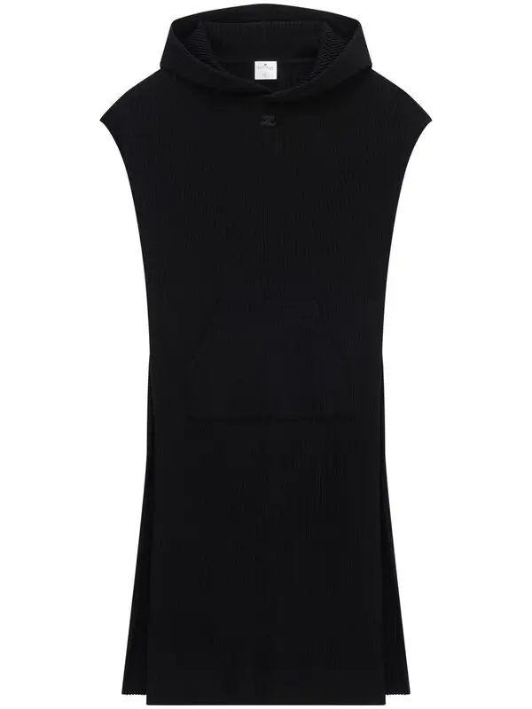 COURREGES Ribbed-knit Sleeveless Hoodie - Black