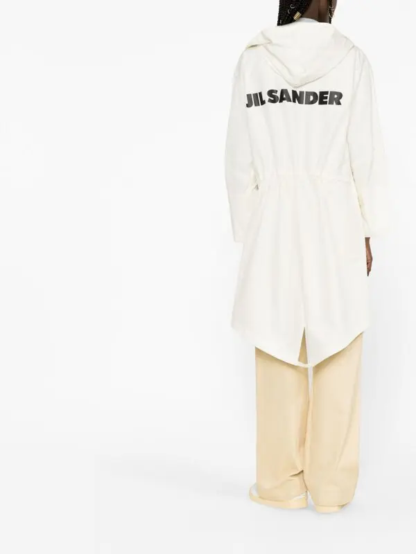JIL SANDER Logo-print Drawstring Coat - Neutrals