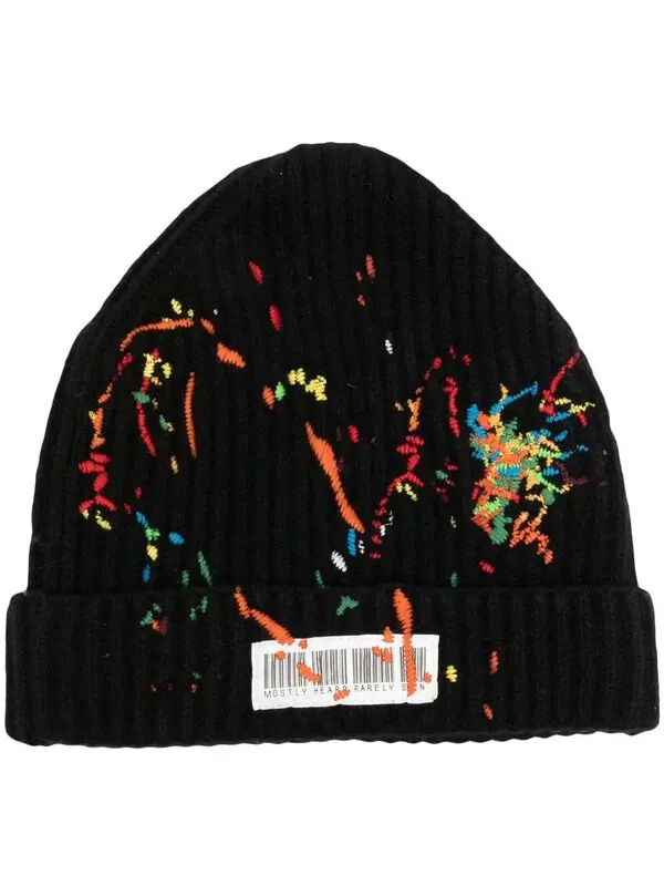 MOSTLY HEARD RARELY SEEN Embroidered Barcode-detail Beanie - Black