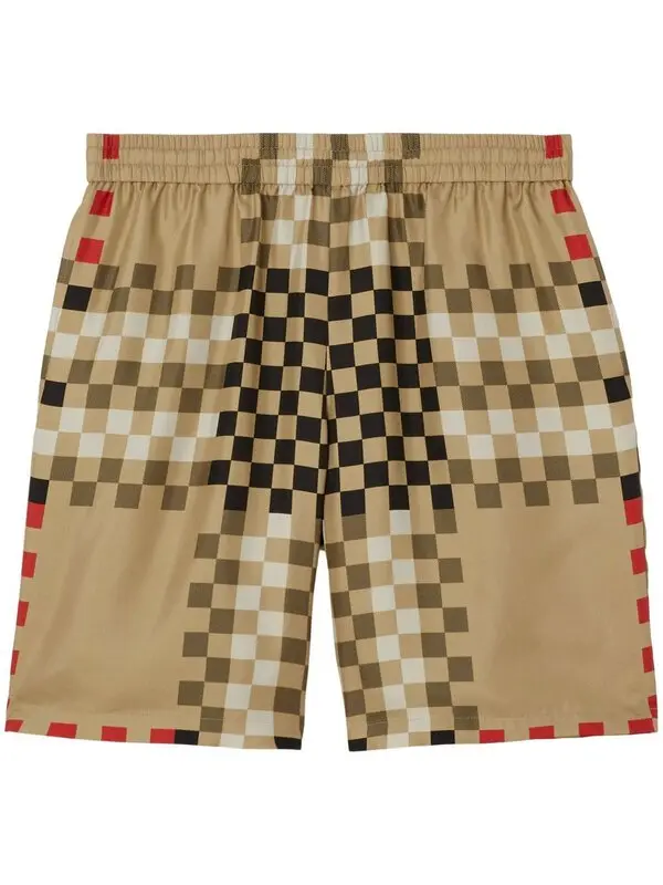 Burberry Pixel Check Silk Shorts - Neutrals