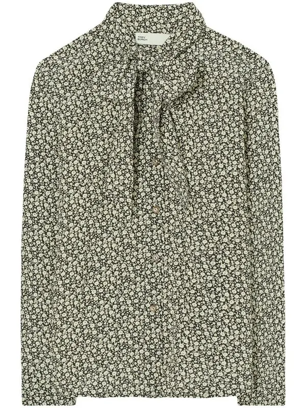 Tory Burch Ditsy Floral-print Bow Blouse