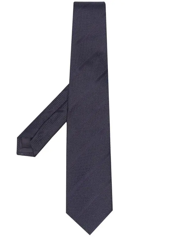 Tagliatore Striped Silk Necktie - Blue