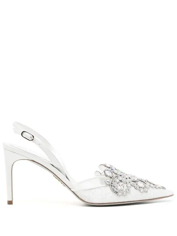 Rene Caovilla Lace Embellished Slingback Pumps