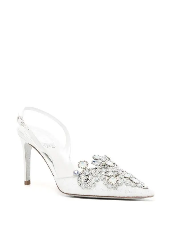 Rene Caovilla Lace Embellished Slingback Pumps