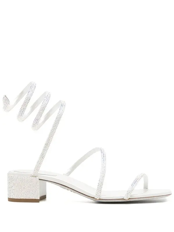 Rene Caovilla Crystal Embellished Strappy Sandals - White