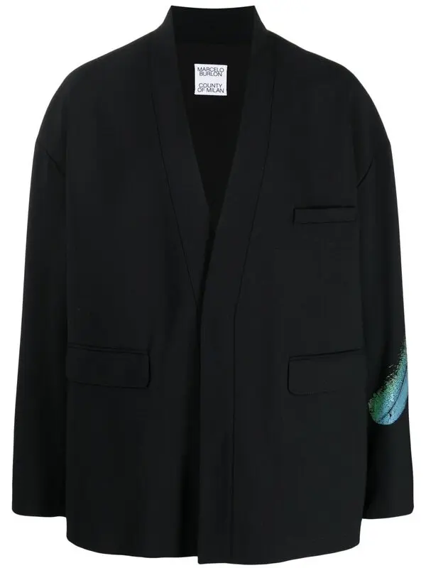 COUNTY OF MILAN Marcelo Burlon Feather-print Kimono Blazer - Black