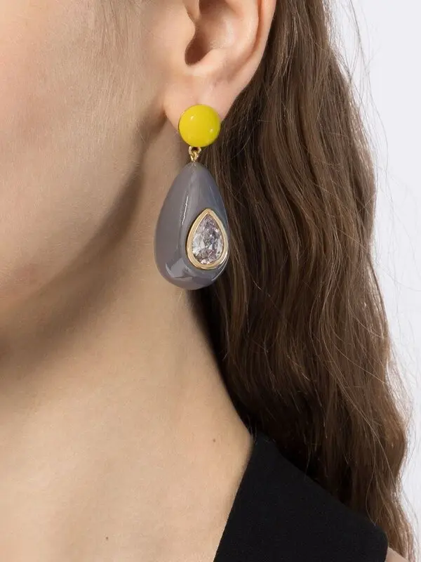 ESHVI Crystal Enamel Drop Earrings - Grey
