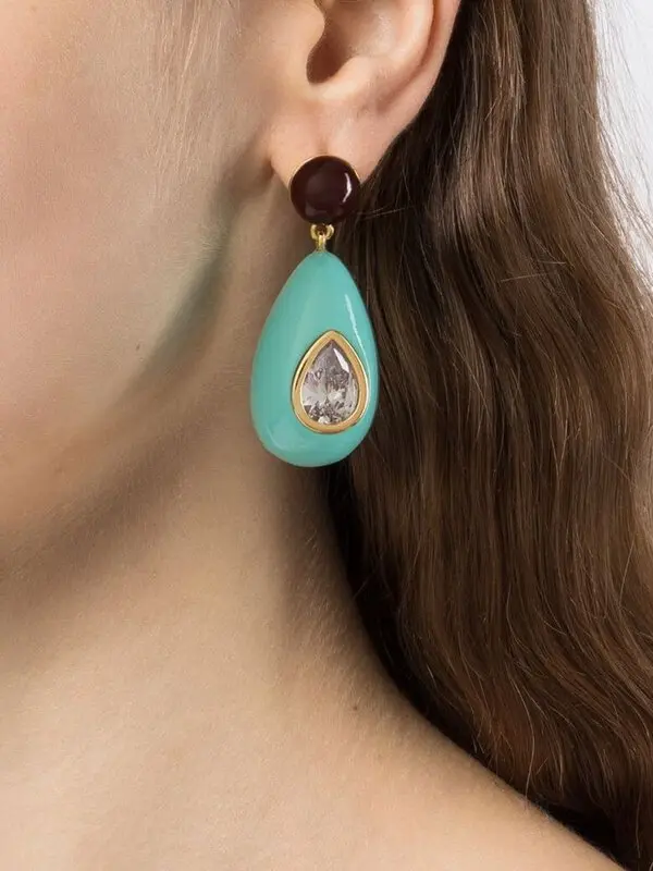 ESHVI Crystal Enamel Drop Earrings - Blue