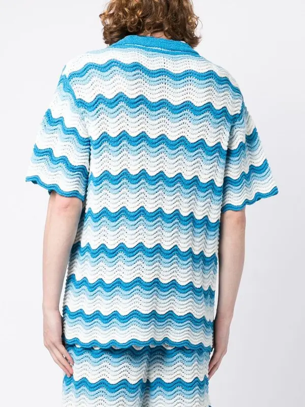 Casablanca Wavy Gradient Open-Knit Shirt In Blue - 48% Off