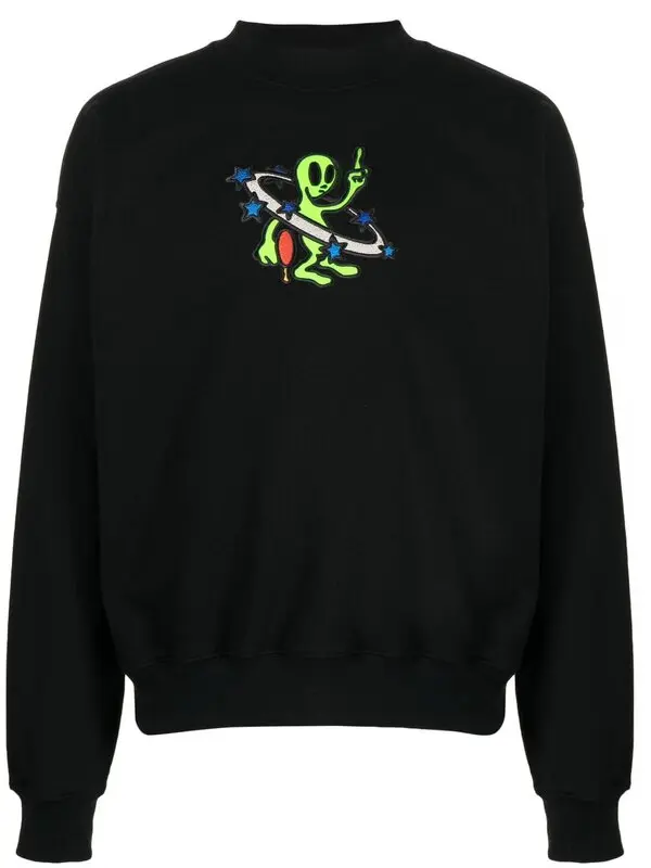 Off-White Graphic Embroidered Cotton Sweatshirt - Black