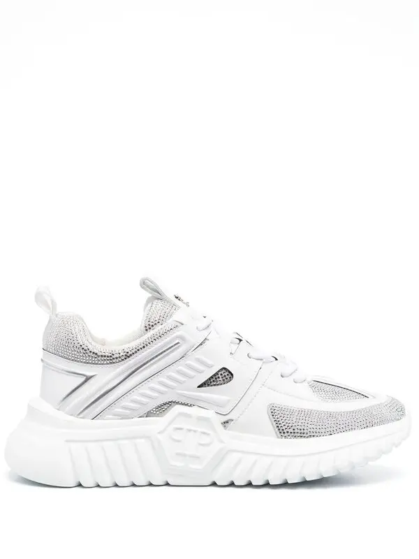 Philipp Plein Leather Rhinestone Runner Sneakers - White