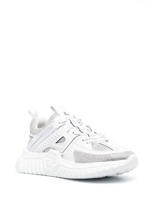 Philipp Plein Leather Rhinestone Runner Sneakers - White