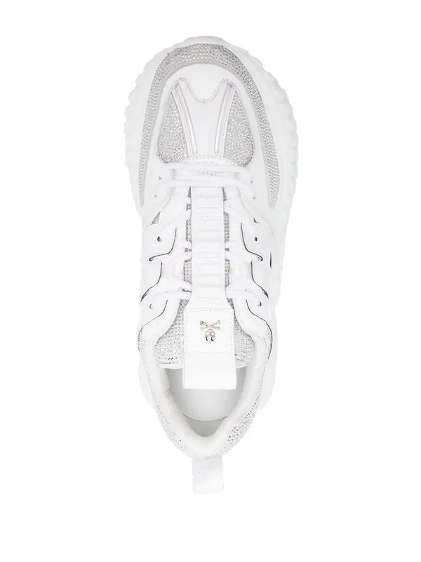 Philipp Plein Leather Rhinestone Runner Sneakers - White