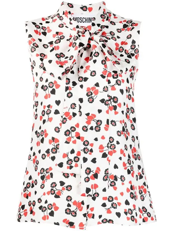 Moschino Floral Print Pussy-bow Top