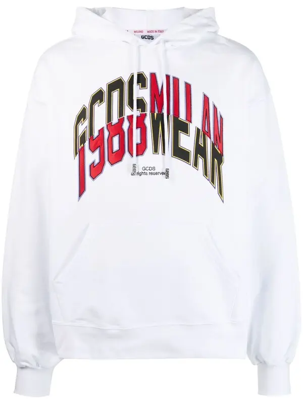 Gcds Logo-print Cotton Hoodie - White