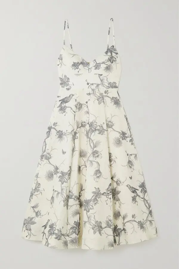 Zimmermann Wonderland Picnic Floral-Print Linen Midi Dress In Blue - 30%  Off | Editorialist