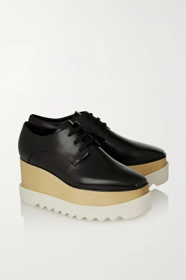 Stella McCartney Elyse Vegetarian Glossed-leather Platform Brogues - Black