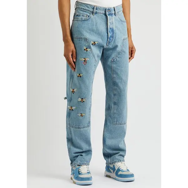 Off-White Bees Embroidered Straight-leg Jeans