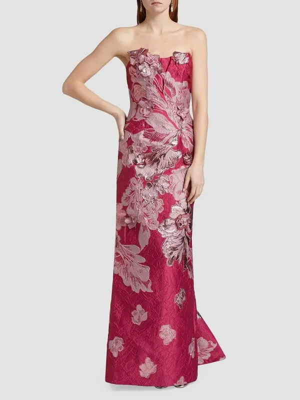 Rene Ruiz Collection Strapless Floral Jacquard Mermaid Gown - Pink
