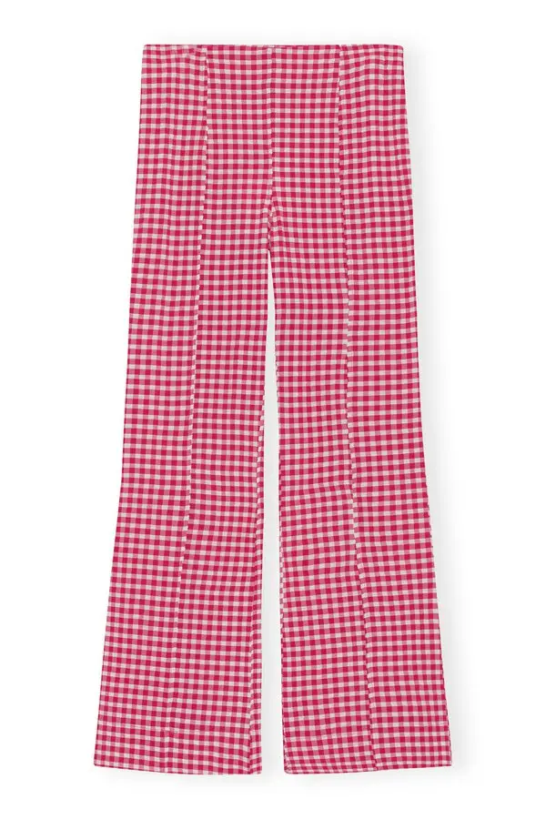 GANNI Stretch Seersucker Cropped Pants - Pink