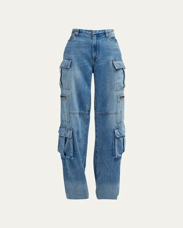 Alice + Olivia Cay Baggy Denim Cargo Pants - Brea Blue