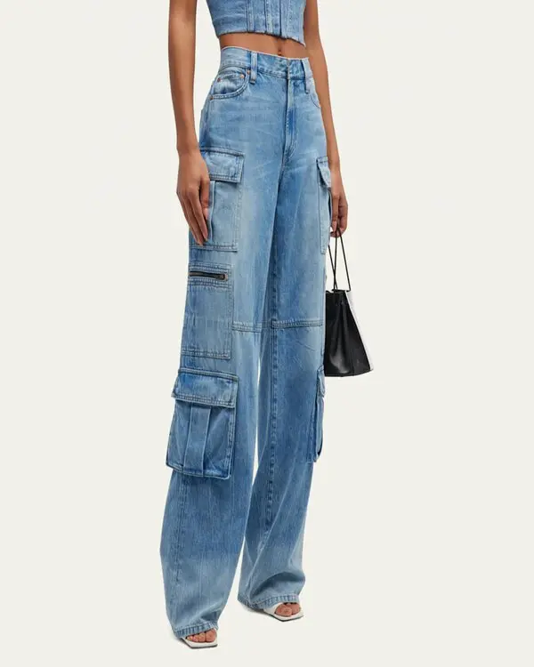 Alice + Olivia Cay Baggy Denim Cargo Pants - Brea Blue