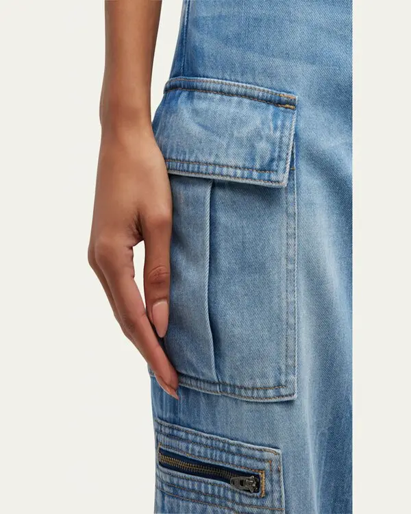 Alice + Olivia Cay Baggy Denim Cargo Pants - Brea Blue