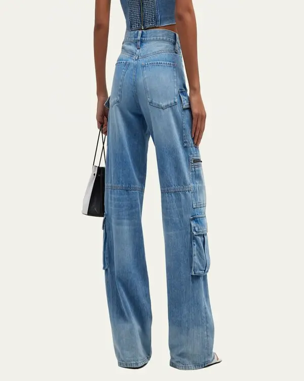 Alice + Olivia Cay Baggy Denim Cargo Pants - Brea Blue