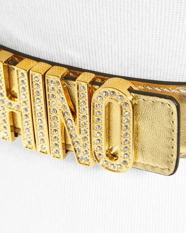 Moschino Embellished Logo Leather Belt - Gold | Editorialist display picture 2