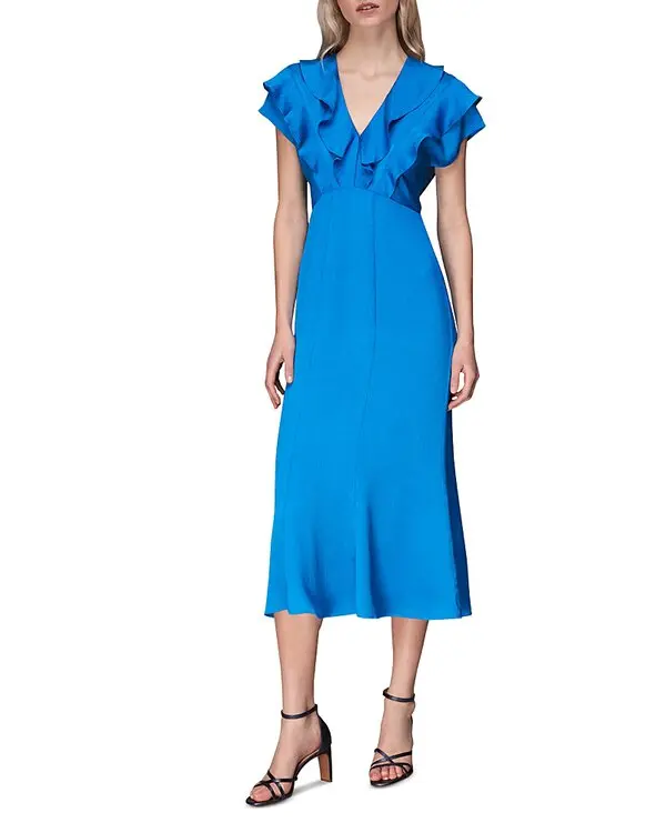 Whistles Adeline Ruffled Midi Dress - Blue