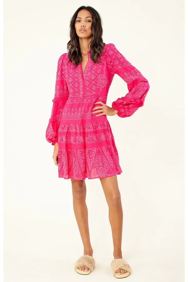 Hale Bob Adira Embroidered Dress In Burgundy - 50% Off | Editorialist