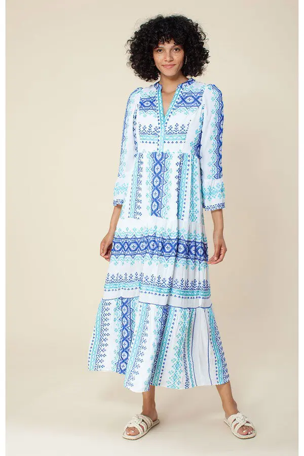 blue bonnet maxi dress Dreamy Blue Maxi Dress with Floral Embroidery main image 0