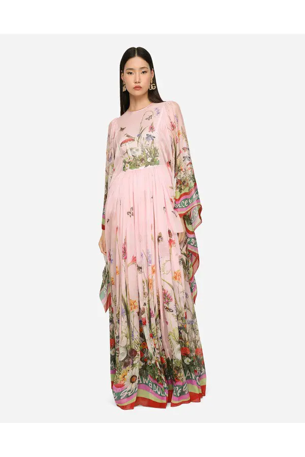 Dolce & Gabbana Long Rabbit-Print Chiffon Dress - Multicolor