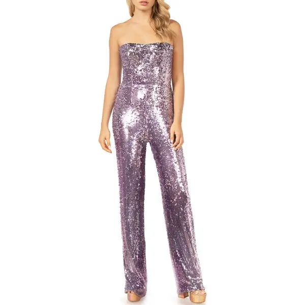 Dress The Population Andy Sequin Strapless Jumpsuit - Lavender Multi