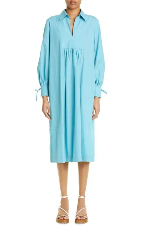 Max Mara Nupar Long Sleeve Cotton Shift Dress - Turquoise