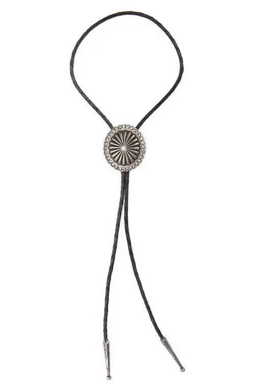 Double Rl Leather Bolo Tie With Concho - Black/ Vtg Silver