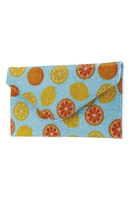 Nina Crystal Envelope Clutch - Citrus Blue Multi