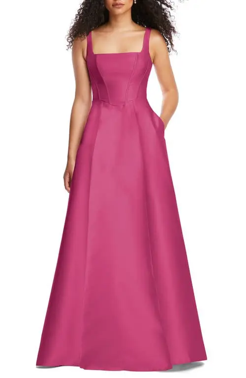 Alfred Sung Corset Satin Gown - Tea Rose