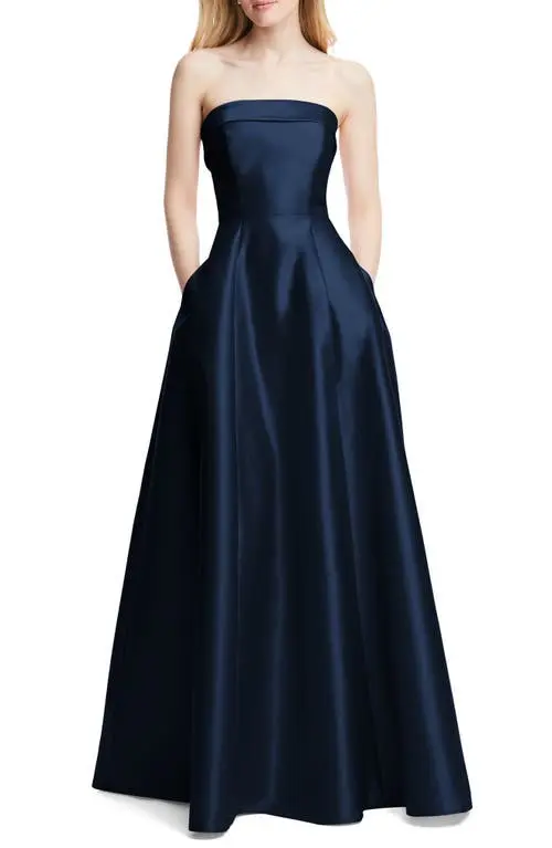Alfred Sung Strapless Satin Gown - Midnight