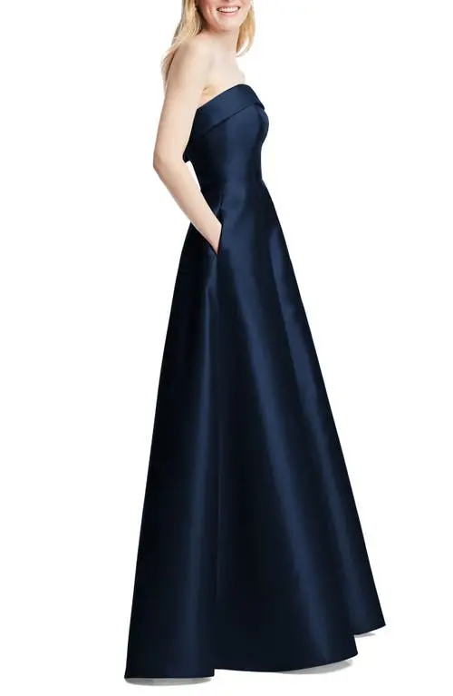 Alfred Sung Strapless Satin Gown - Midnight