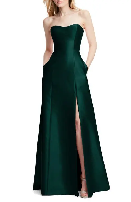 Alfred Sung Strapless Satin A-line Gown