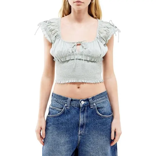 BDG URBAN OUTFITTERS Nova U-neck Smocked Waist Cotton Top
