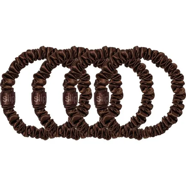 Slip Pure Silk 4-pack Skinny Scrunchies - Dark Brown
