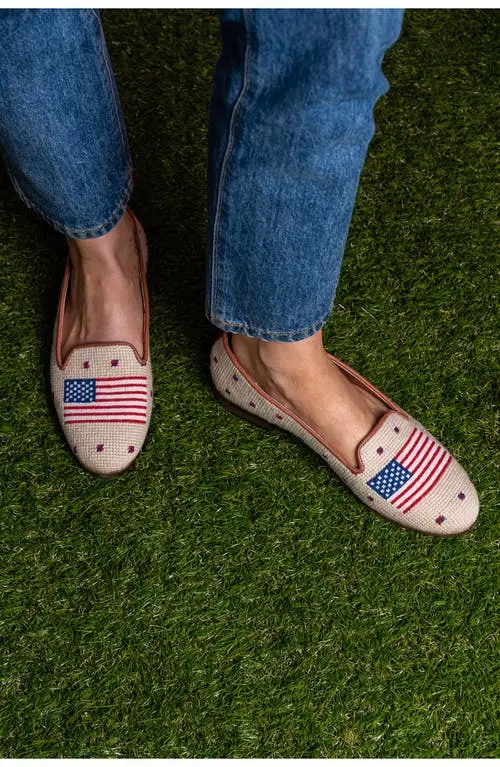 BYPAIGE Needlepoint American Flag Loafer - Tan