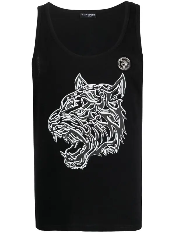 PLEIN SPORT Tiger-print Cotton Tank Top - Black
