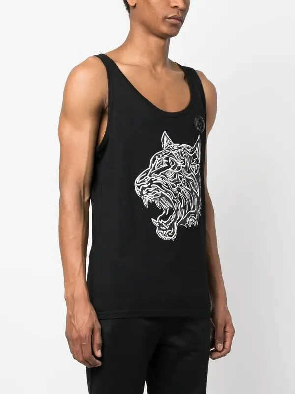 PLEIN SPORT Tiger-print Cotton Tank Top - Black