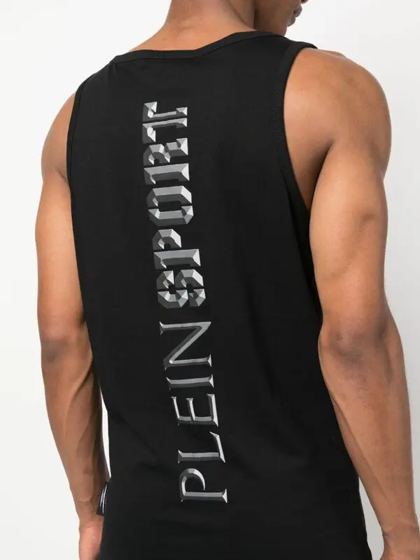PLEIN SPORT Tiger-print Cotton Tank Top - Black